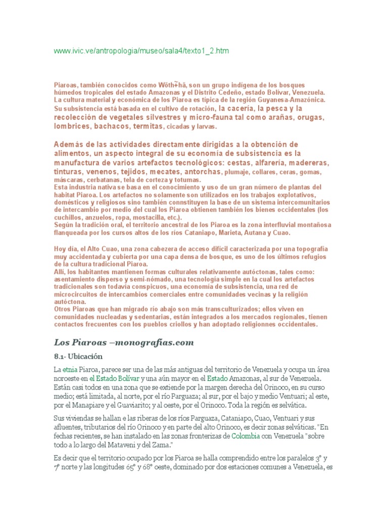 Cultura y vida de los Piaroa en Venezuela | PDF | Pueblos Indígenas de ...
