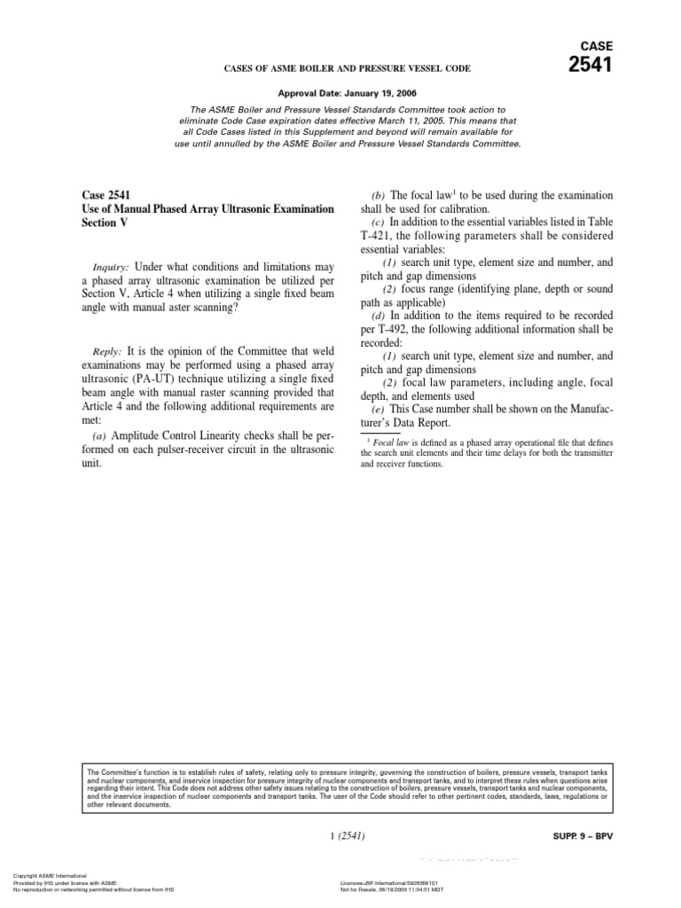 ASME CASE 2541 Use of Manual Phased Array Ultras | PDF | Array Data Structure | Ultrasound