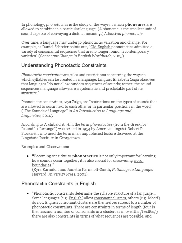 Understanding Phonotactic Constraints: Phonotactic Constraints Are Rules and Restrictions ...