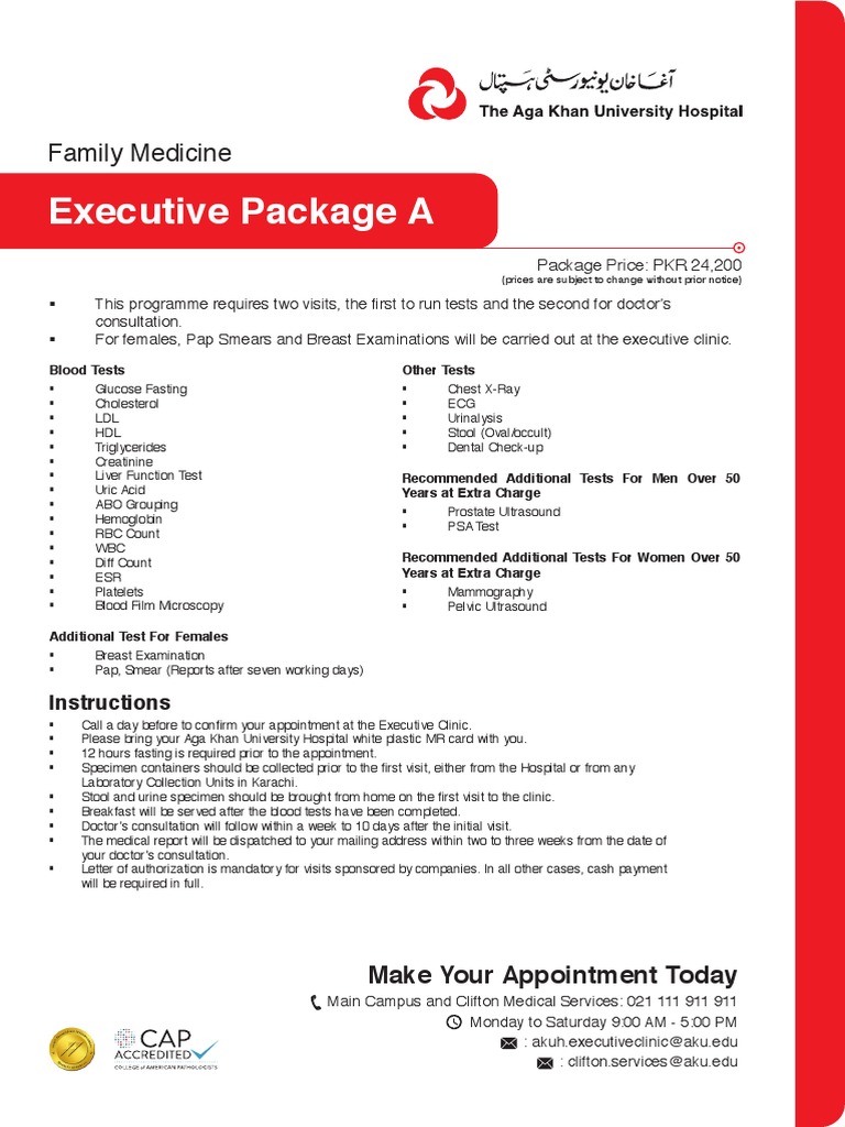 Executive Package A | PDF | Physical Examination | Medical Tests