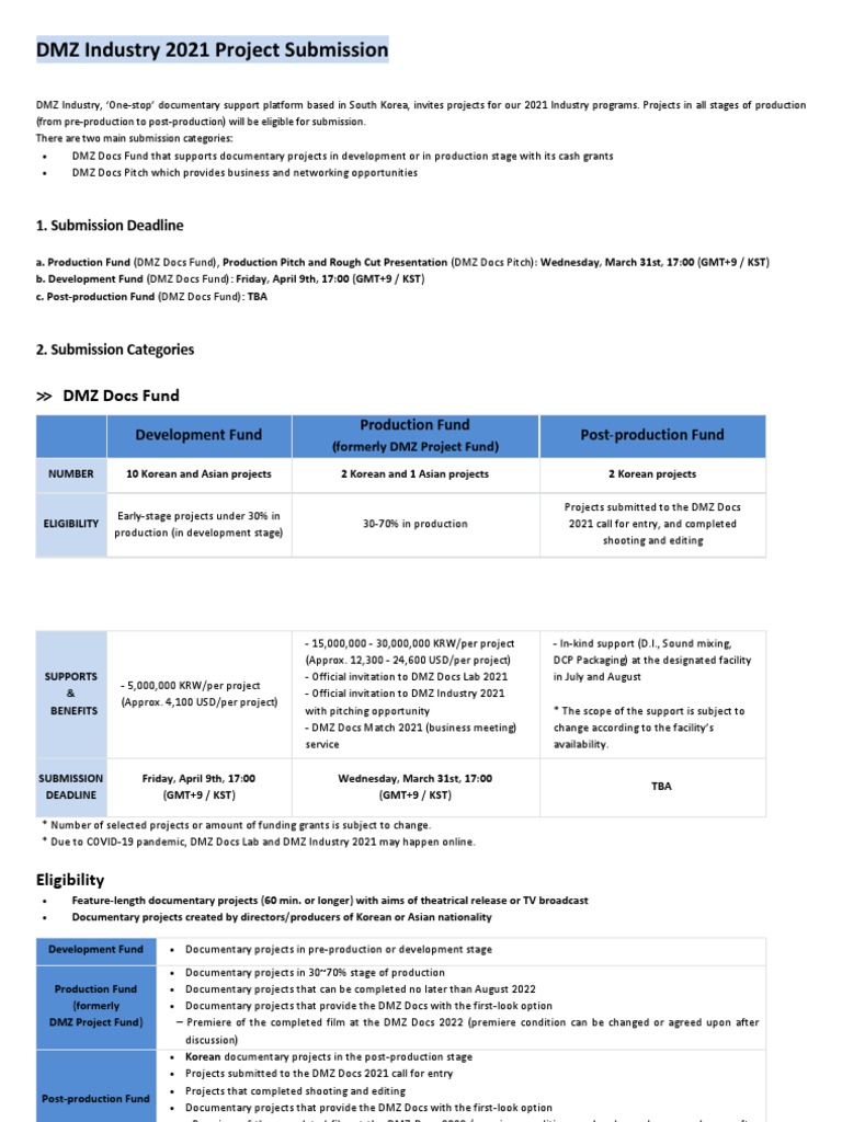 DMZ Industry 2021 Project Submission: Guidelines for Seeking Funding ...