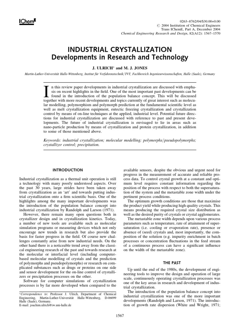 Industrial Crystallization - Developments in Research and Technology ...