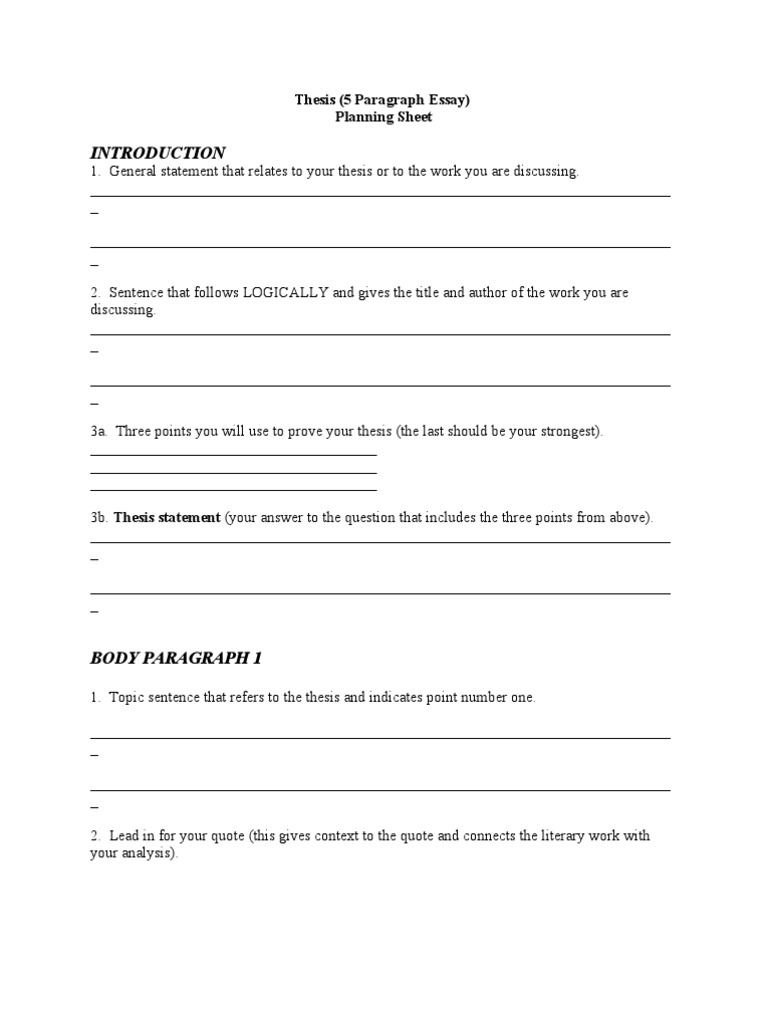 Thesis Essay Planning Sheet | PDF | Paragraph | Thesis