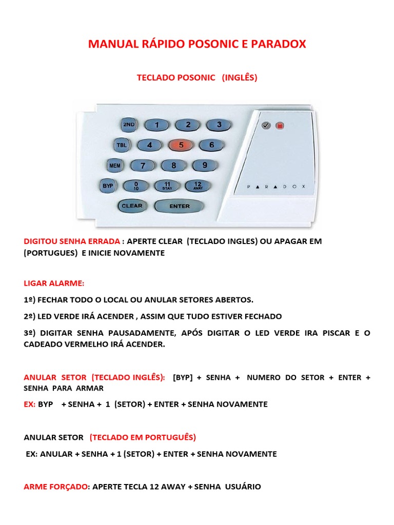 Paradox Posonic Manual Rapido Teclado 728 | PDF