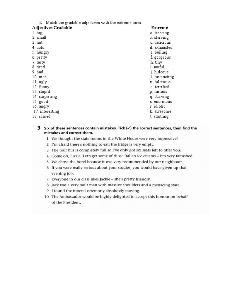 Gradable vs. Extreme Adjectives Exercises | PDF