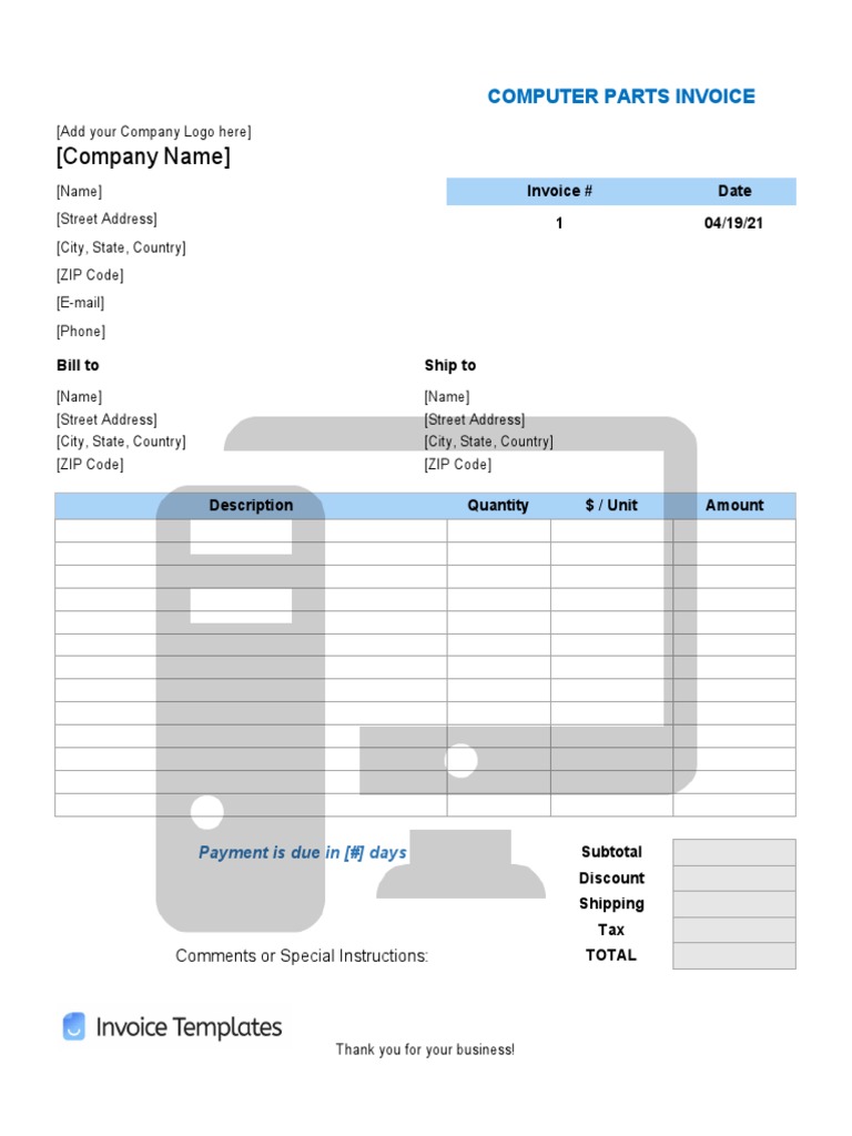 Computer Parts Invoice Template