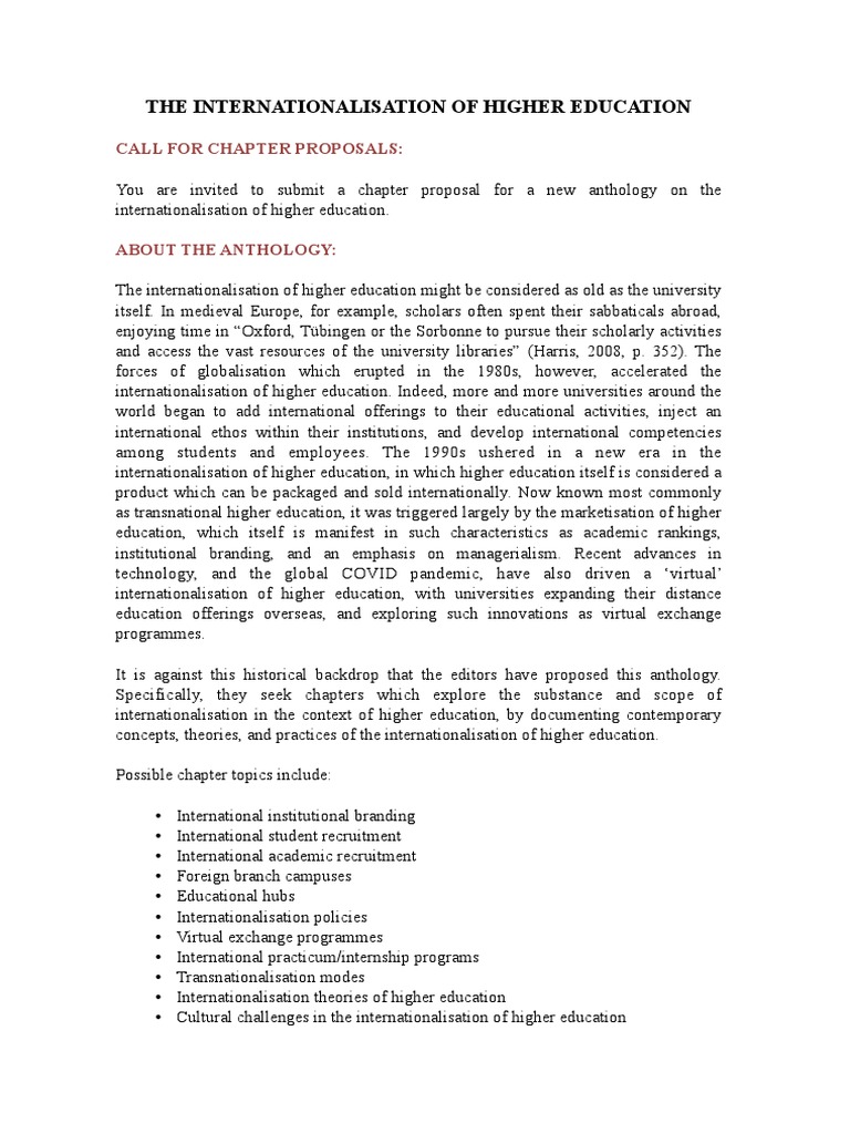 The Internationalisation of Higher Education: Call For Chapter ...