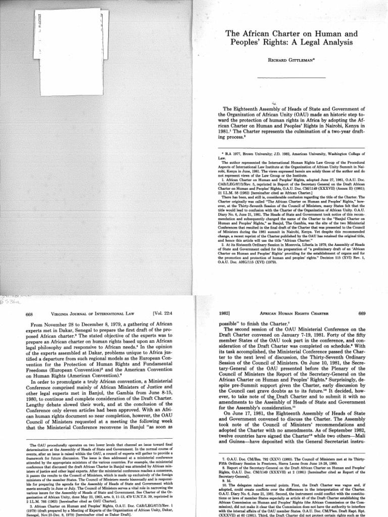 The African Charter On Human and Peoples' Rights: A Legal Analysis ...