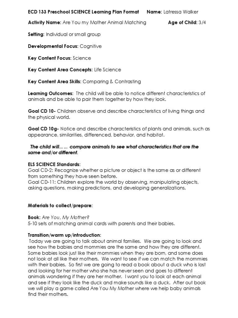 Ecd 133 - Ecd Preschool Science Learning Plan Format 2019 | PDF