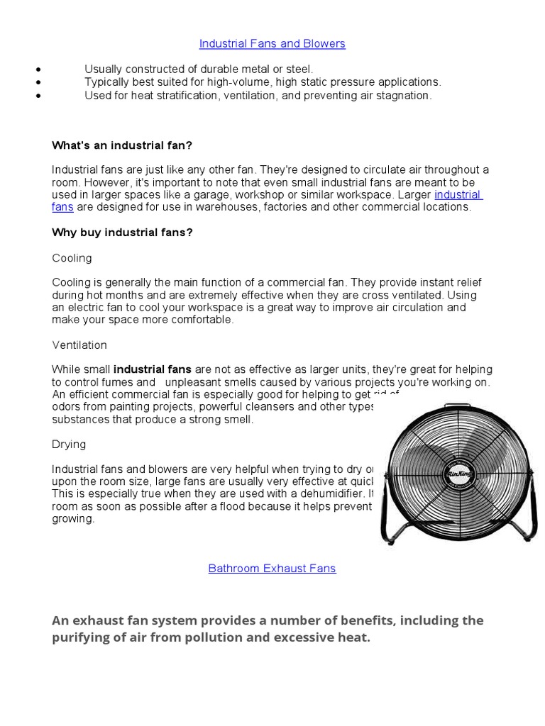 Types of Industrial Fans Explained | PDF | Ventilation (Architecture ...