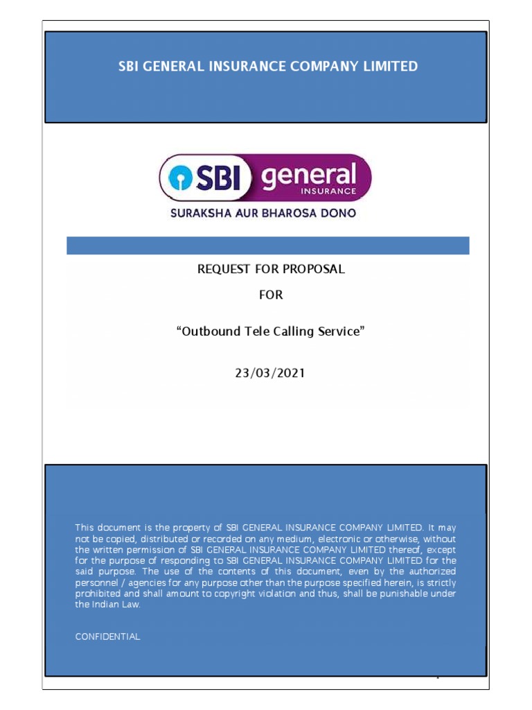 Sbi General Insurance Company Limited: Request For Proposal FOR "Outbound Tele Calling Service ...