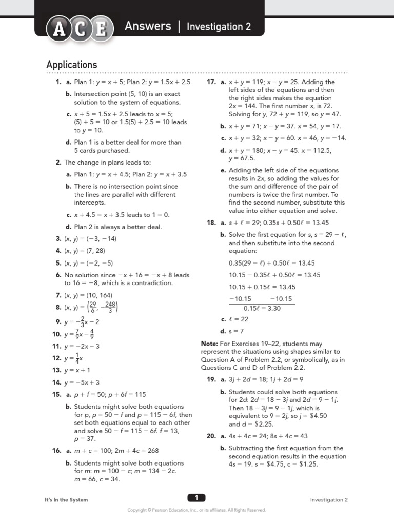 Corrected ACE Solutions Inv 2 Unit 6 | PDF | Equations | Elementary ...