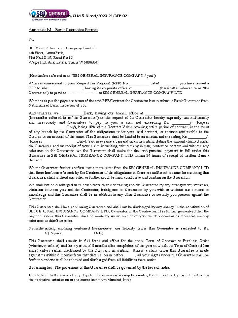 Annexure M - Bank Guarantee Format | PDF | Guarantee | Contract Law