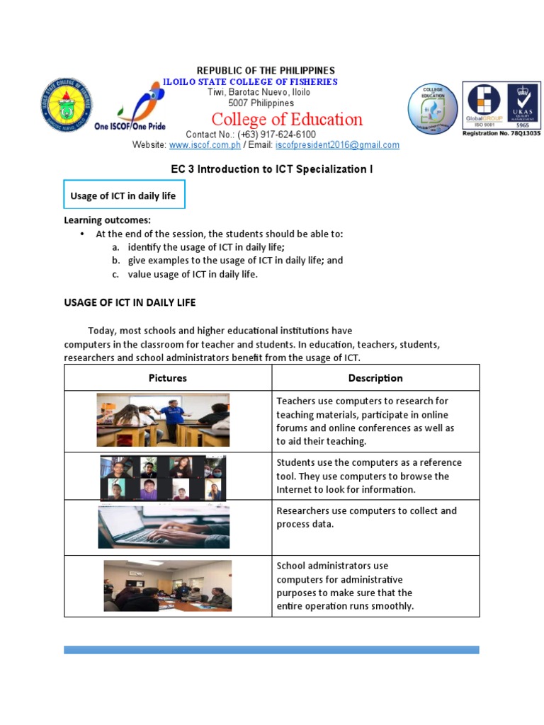 Usage of ICT in Daily Life | PDF | Business | Technology & Engineering