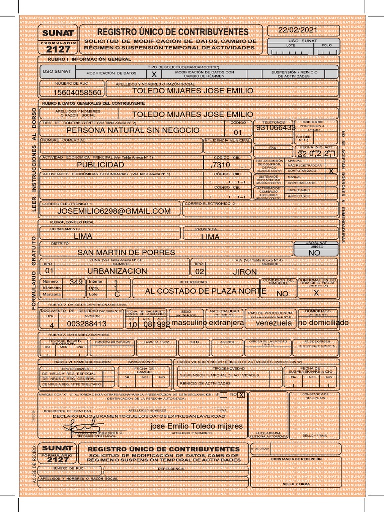 Formulario 2127 Toledo | PDF