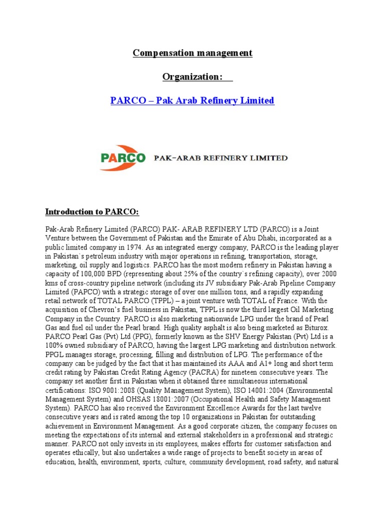 PARCO - Pak Arab Refinery Limited: Compensation Management Organization ...