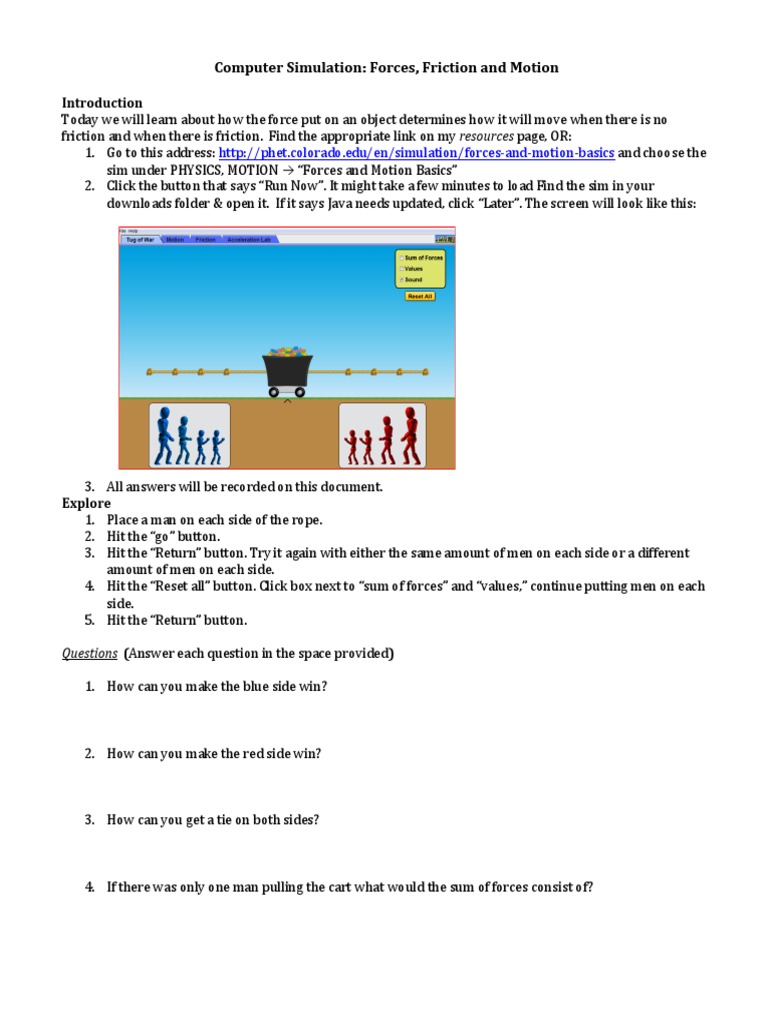 Phet Lab Sim Forces & Motion Basics | PDF | Friction | Force