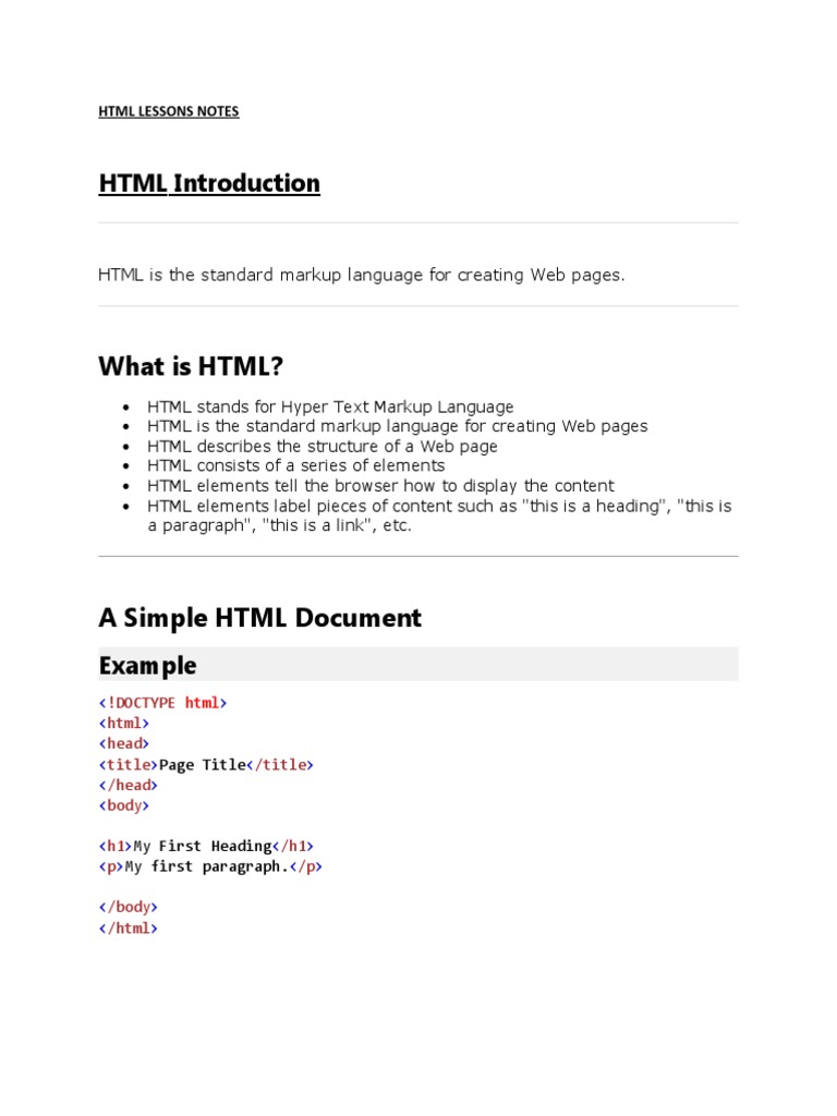 What Is Html Html Is The Standard Markup Language For Creating Web Pages Pdf Hyperlink 