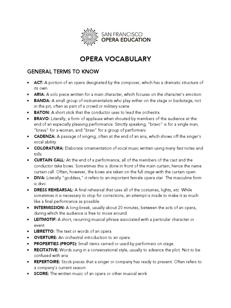 Opera Vocabulary: General Terms To Know | Download Free PDF | Opera ...