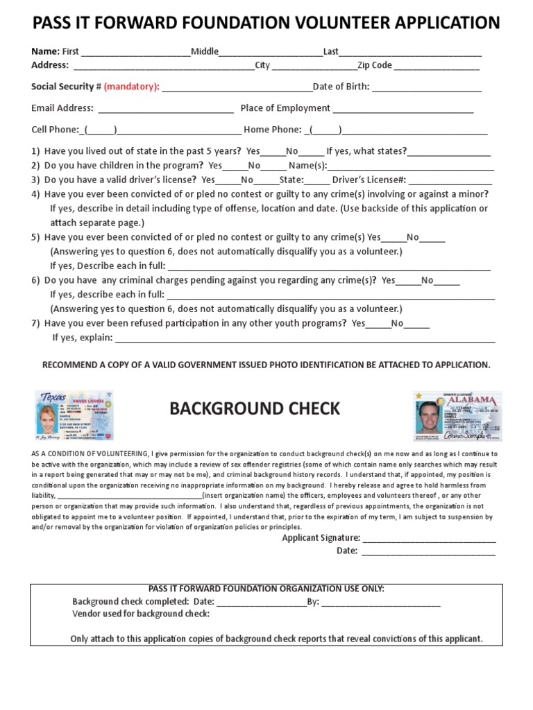 PIF Volunteer-Application | PDF | Background Check | Criminal Law