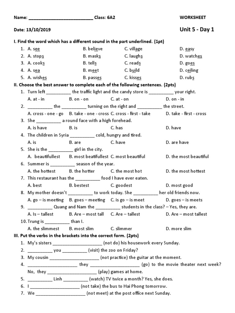 Grade 6 English Unit 5 Day 1 Worksheet | PDF | Syntax | Language Mechanics