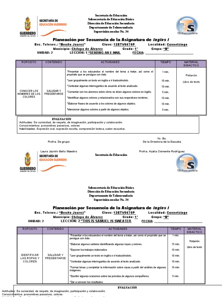 Planeación de Inglés para Telesecundaria | PDF | Comprensión lectora ...