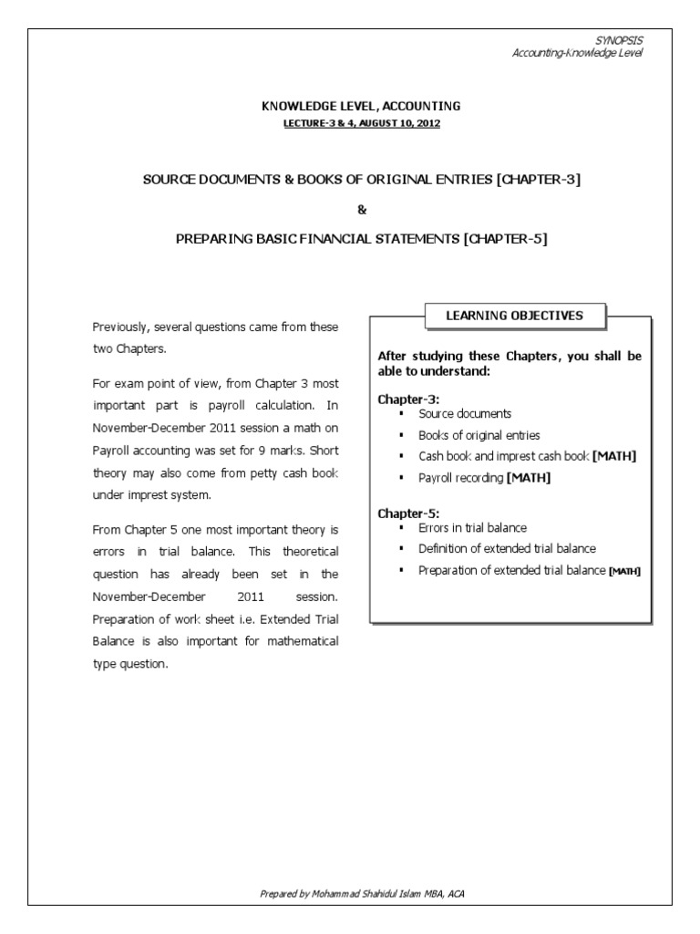 Source Documents & Books of Original Entries (Chapter-3) & Preparing ...