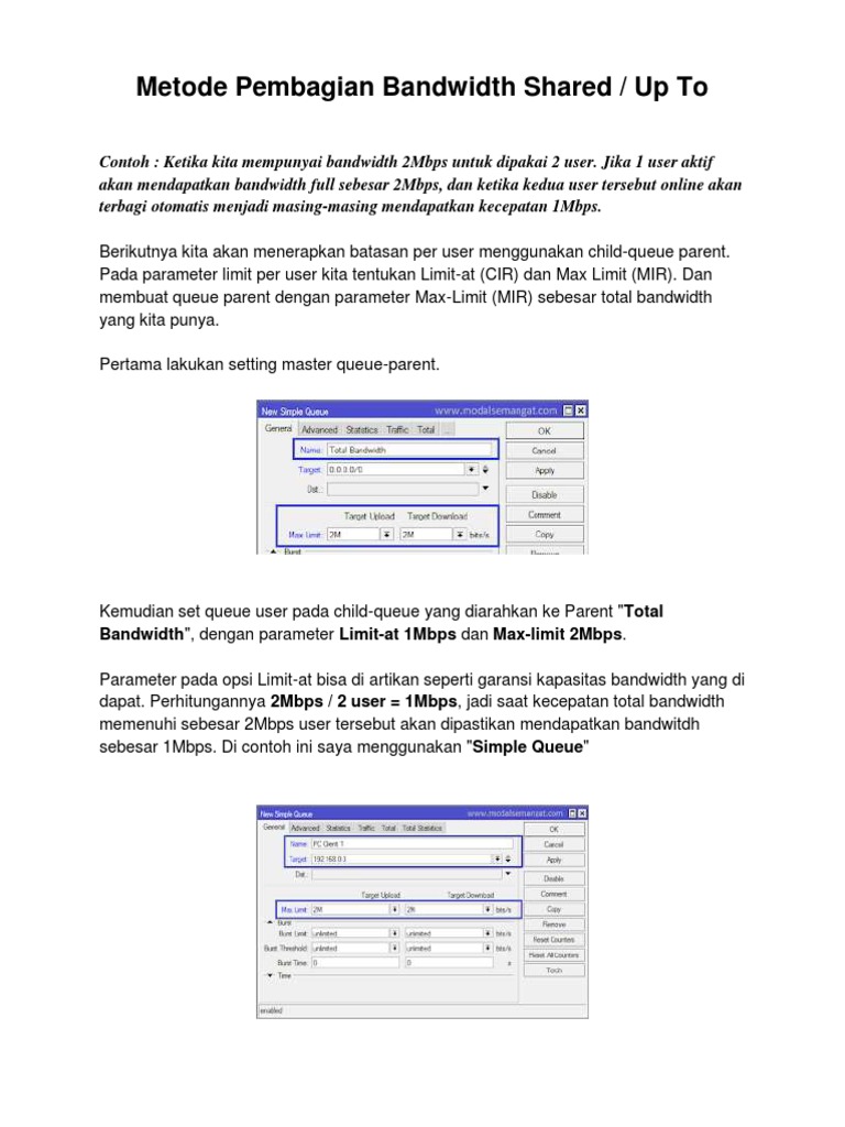 Metode Pembagian Bandwidth Shared Up To | PDF