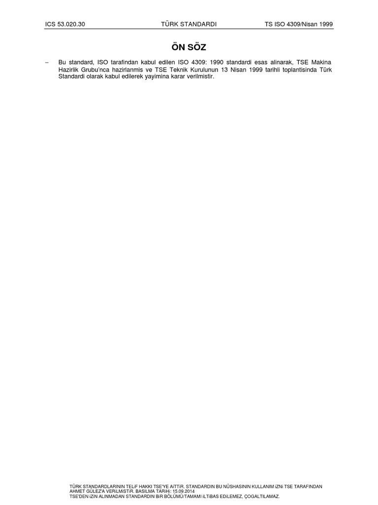 TS - ISO - 4309 (İptal) 2021 Versiyonu Çıkmış | PDF