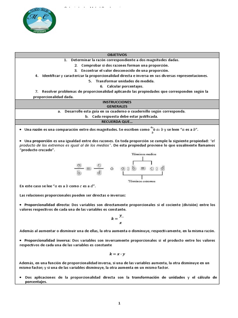 Proporciones Septimo Basico (CON EJEMPLOS) | PDF | Enseñanza de matemática | Science