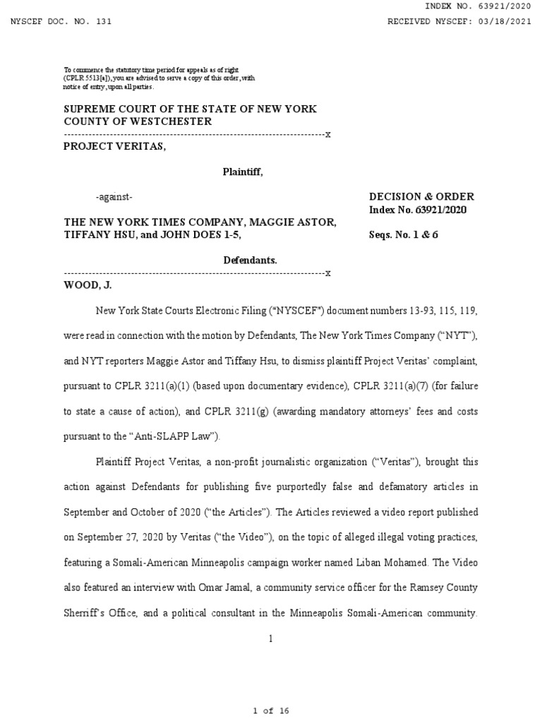 Order Denying Motion To Dismiss | PDF | Defamation | Burden Of Proof (Law)