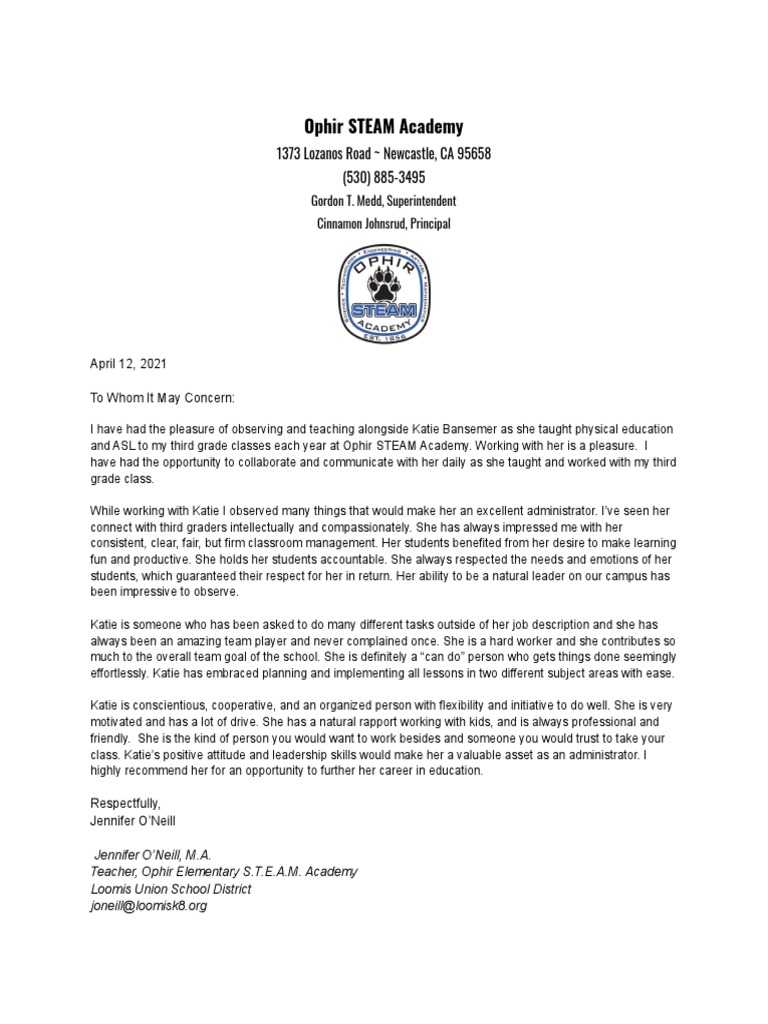 Letter of Rec-Oneill | PDF