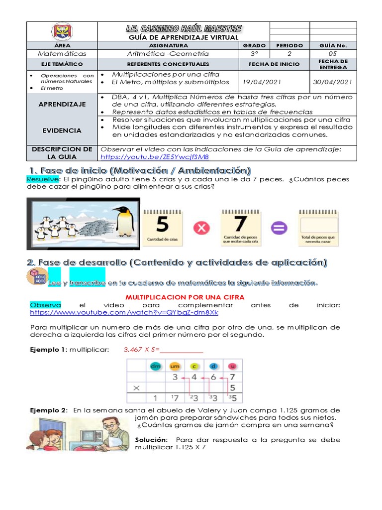 Guia 5 Mate Tercero | PDF | Multiplicación | Enseñanza de matemática