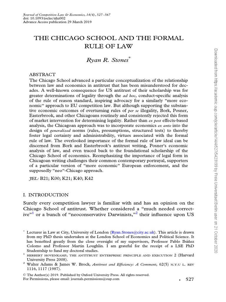 The Chicago School and The Formal Rule of Law | PDF | Competition Law ...
