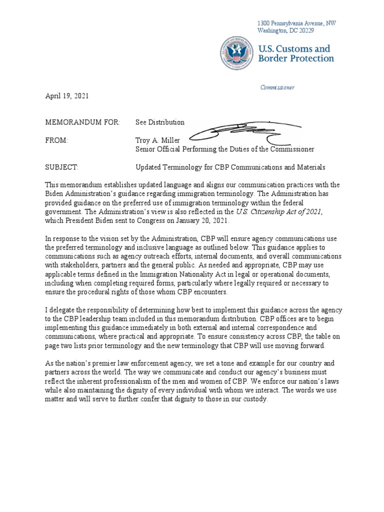 C1 Distribution Memo - Updates To Immigration Terminology Signed and ...