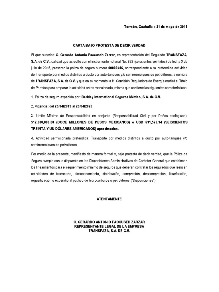 Carta Bajo Protesta de Decir Verdad - 00000416 | PDF