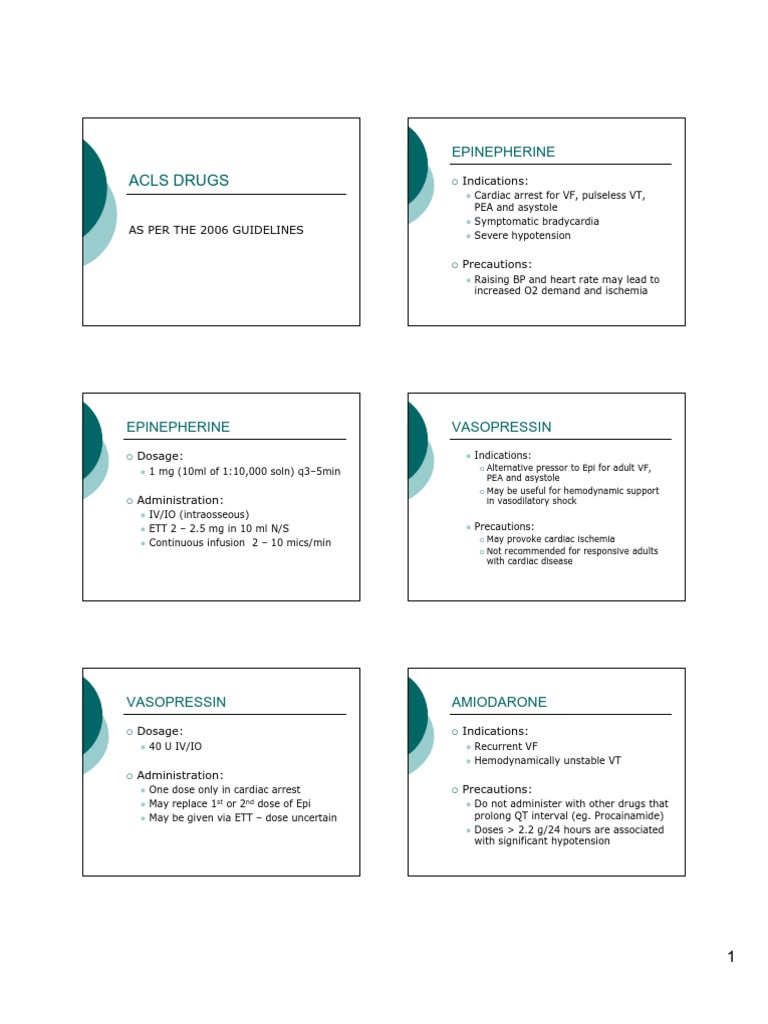 ACLS Drug Guidelines Overview | PDF | Cardiac Arrest | Cardiovascular ...