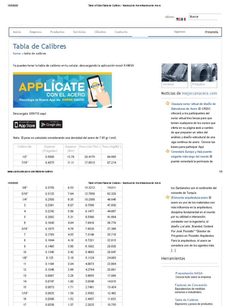 Tabla de Calibres de Acero AHMSA | PDF | Acero | Diseño arquitectonico