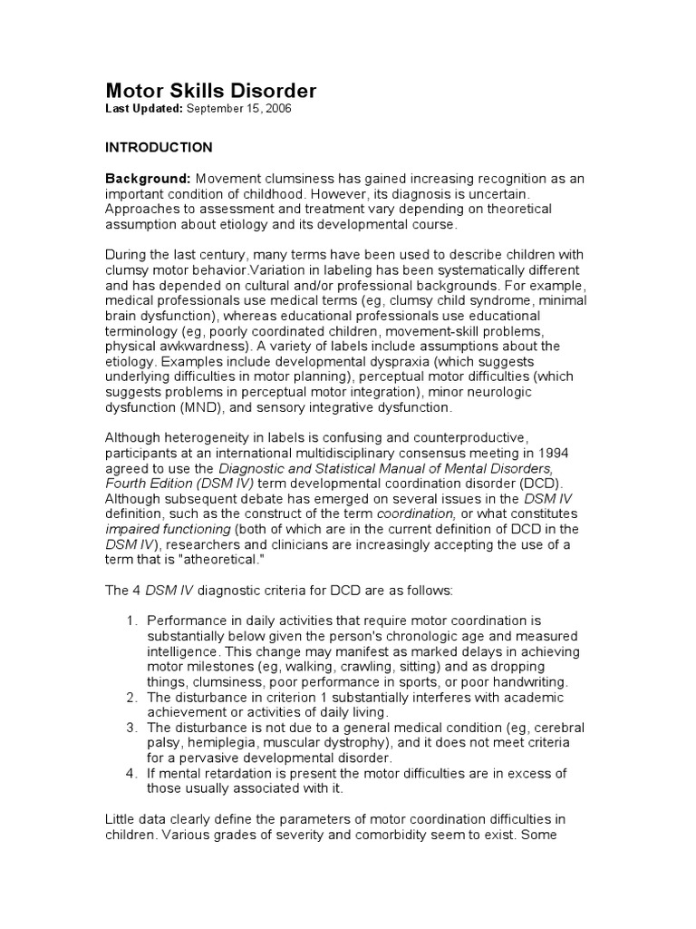 Motor Skills Disorder 2006 | PDF | Mental Disorder | Diagnostic And ...