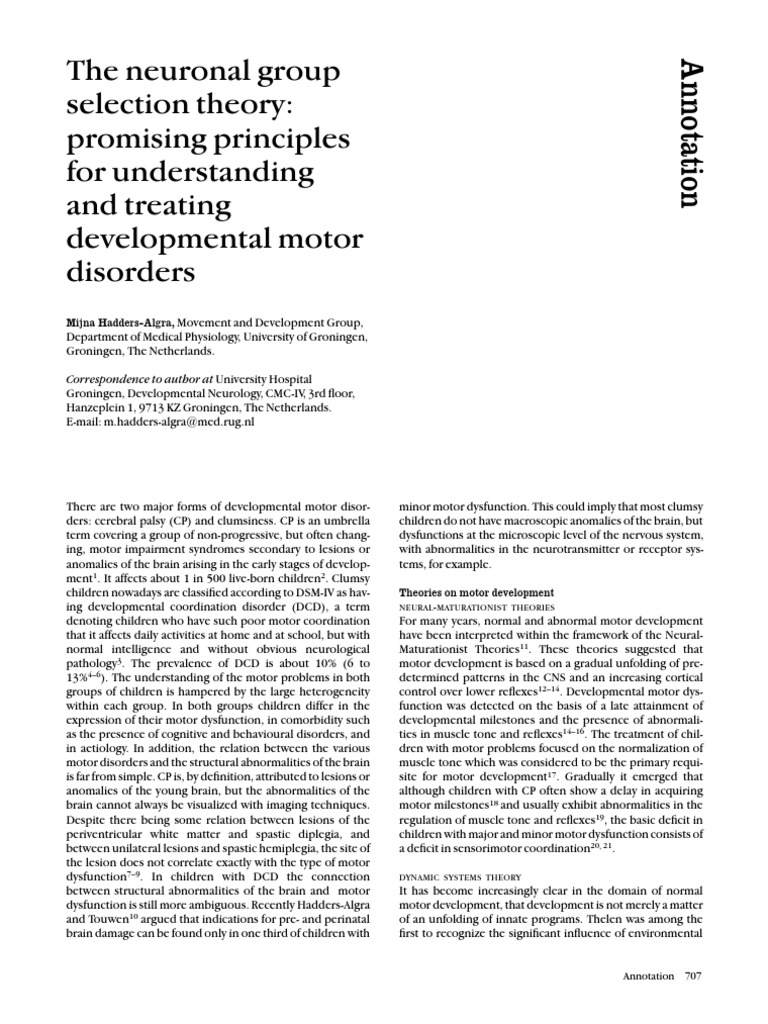 The Neuronal Group Selection Theory. Treating Developmental Motor ...