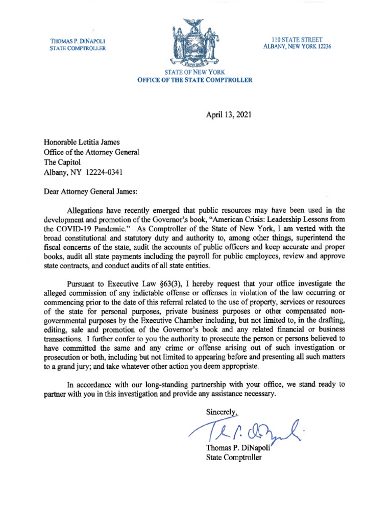 Letter To AG James 4.13.21 | PDF