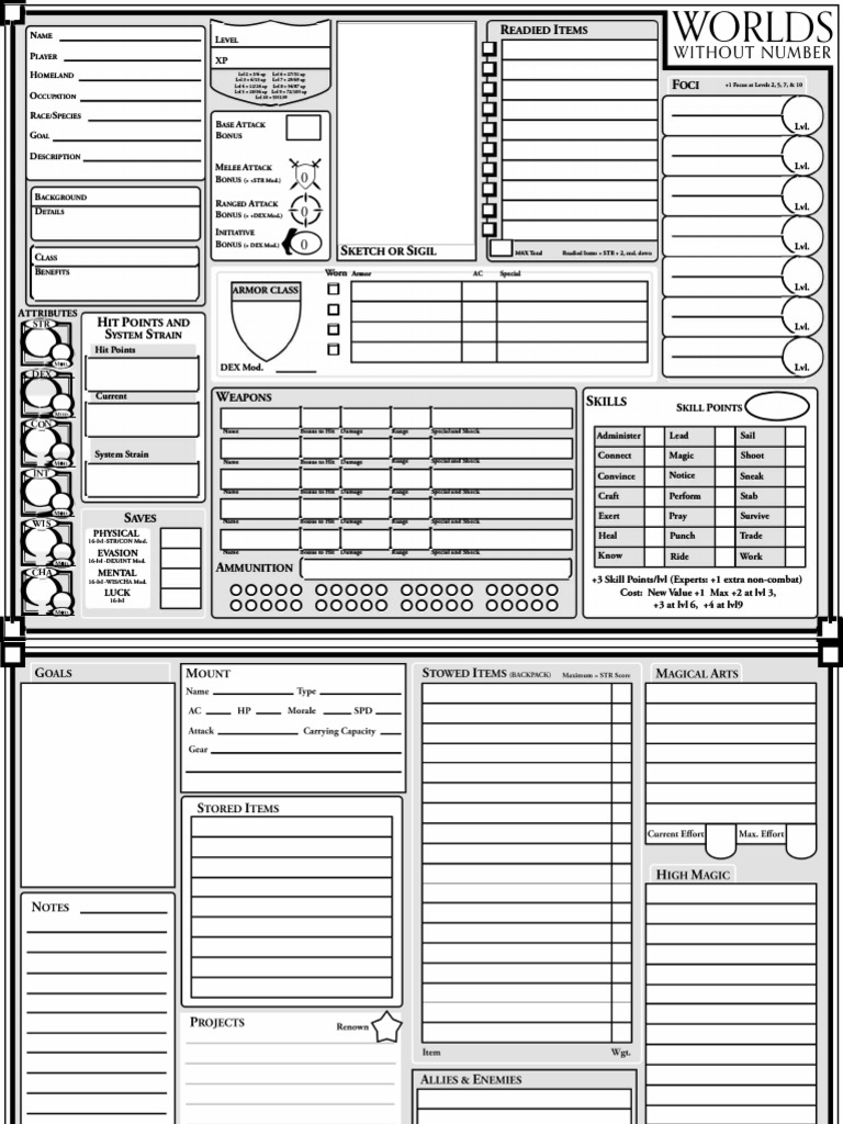 WWN Character Sheet 031521 | PDF | Role Playing Games | Gaming