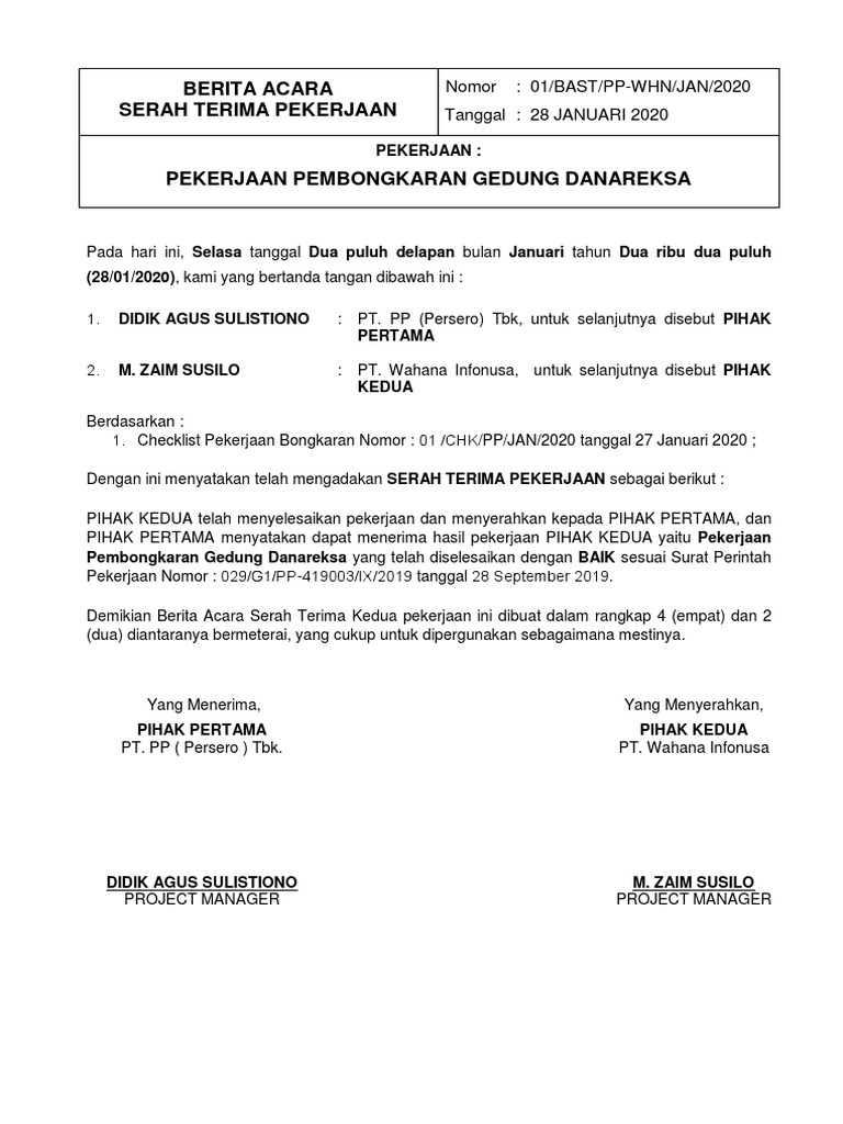 Draft BA Serah Terima Bongkaran | PDF