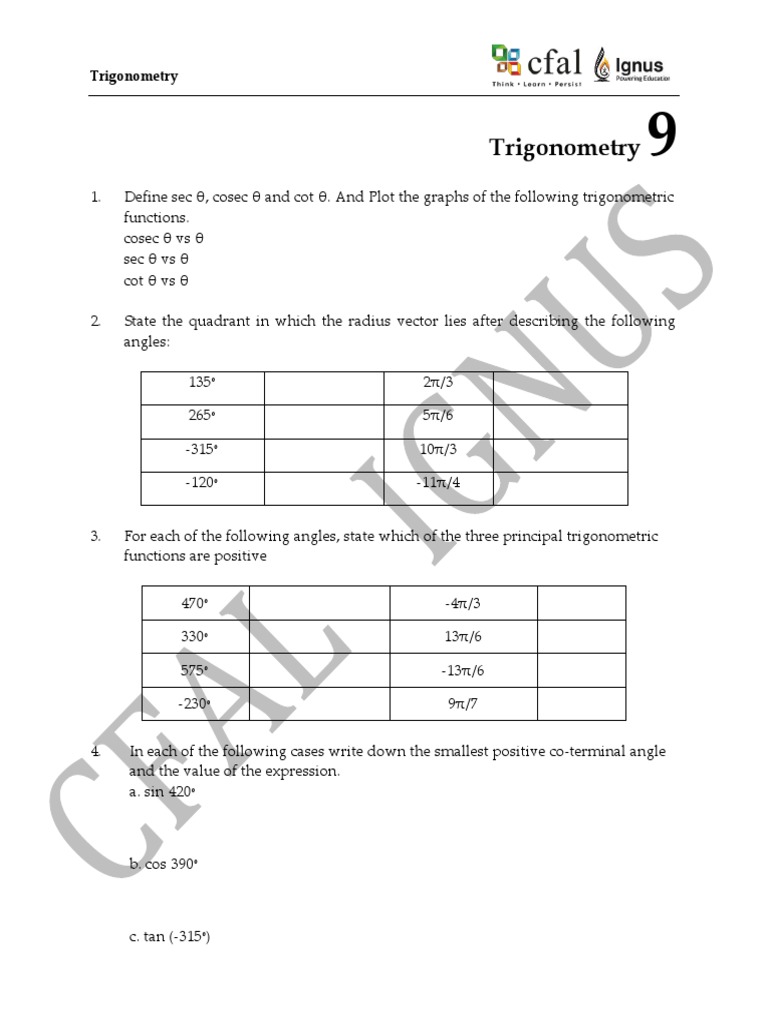 Trig Problem Set | Download Free PDF | Trigonometric Functions | Sine