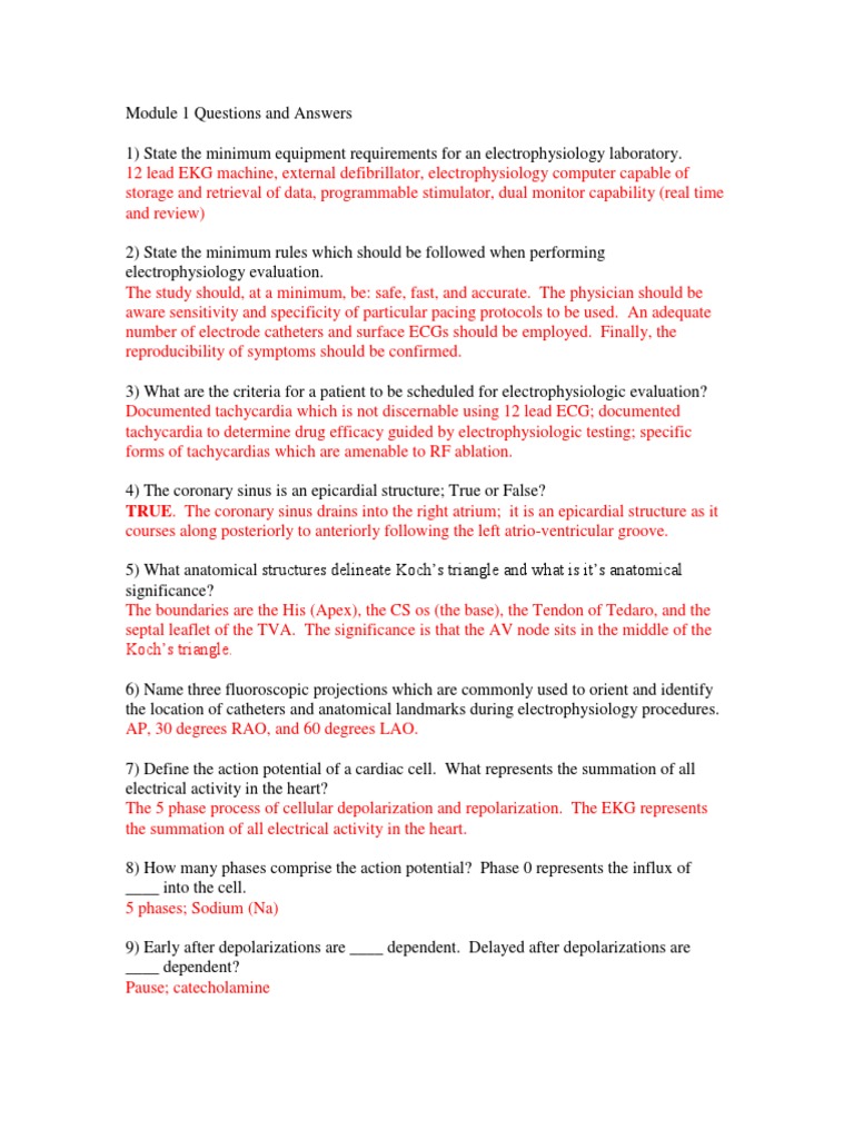 Module 1 Questions and Answers | PDF | Electrocardiography | Medical ...