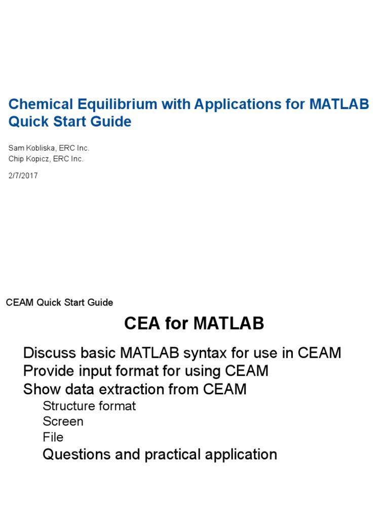 CEA For MATLAB Quick Start | PDF | Rocket Propellant | Calorie
