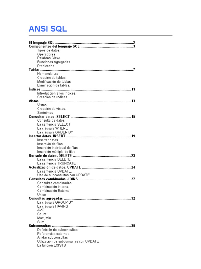 Ansi SQL | PDF | SQL | Modelo de datos