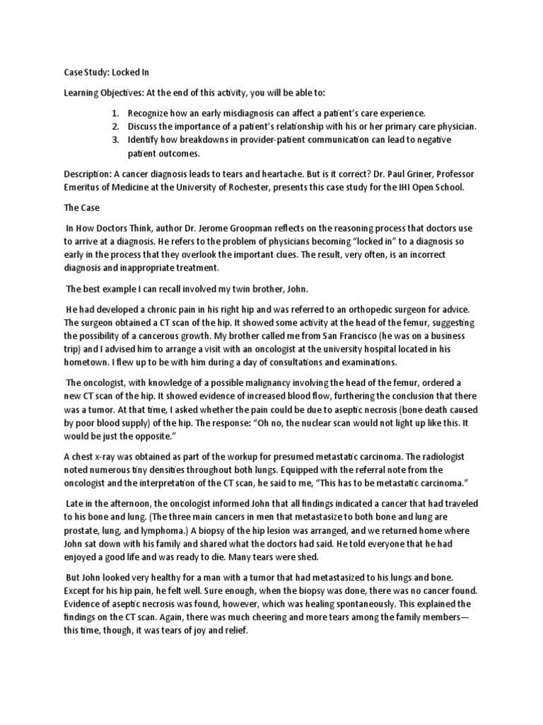 Case Study 2 Locked in | PDF | Metastasis | Medical Error