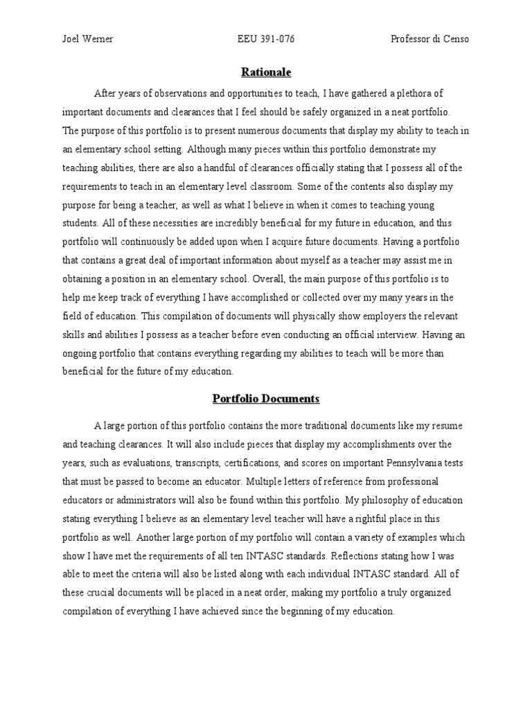 Portfolio Rationale | PDF | Teachers | Pedagogy