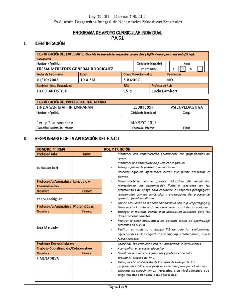Paci Formato Mineduc | PDF | Evaluación | Salón de clases